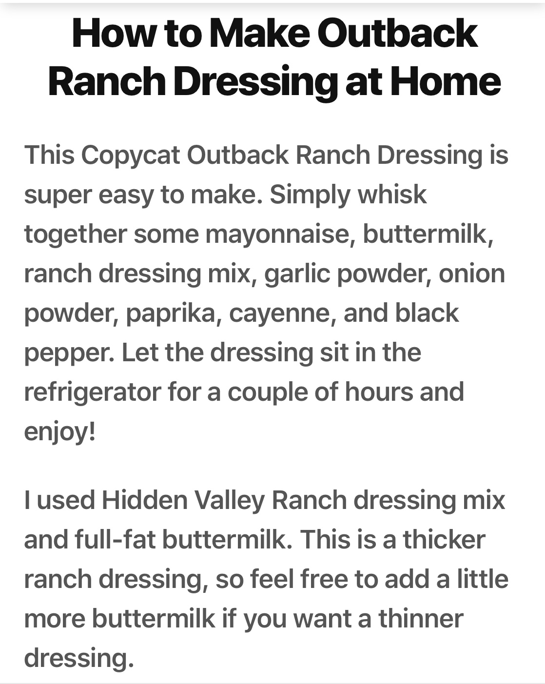 Outback ranch dressing | What's for dinner tonight?