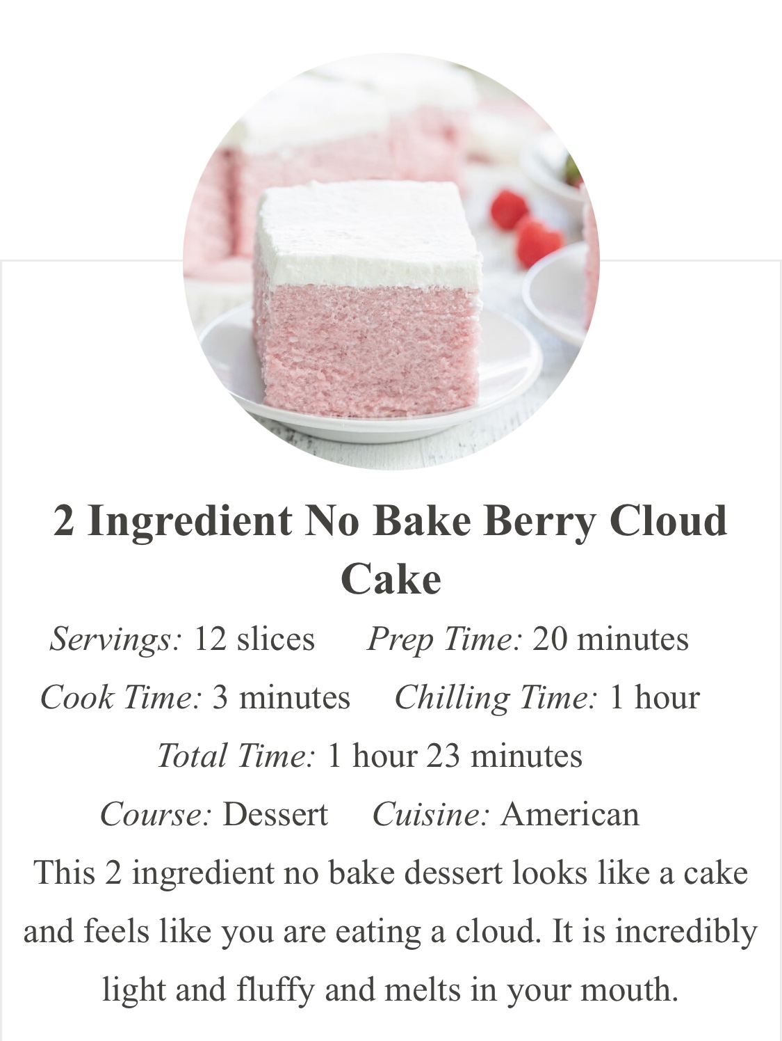 Berry cloud cake – no bake | What's for dinner tonight?